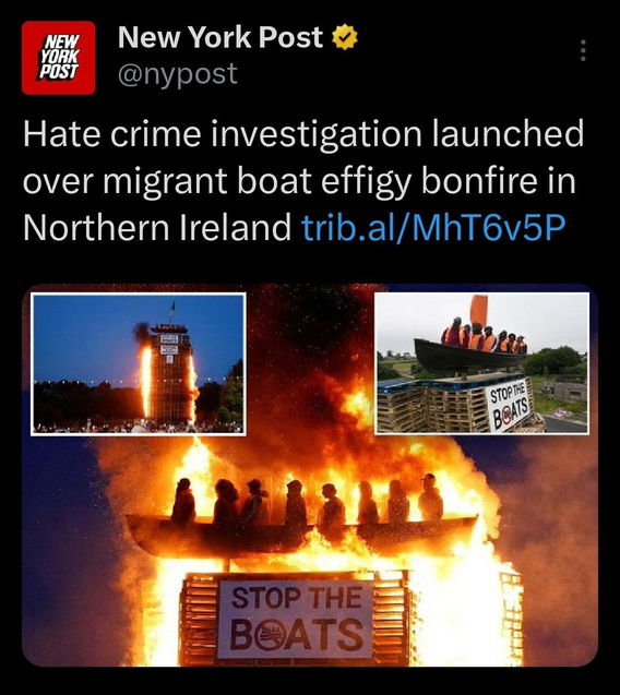 Hate crime investigation launched over migrant boat effigy bonfire in ...
