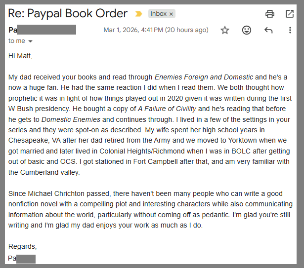 Matthew Bracken on Gab: 'Letters like this one are why I write.' - Gab ...